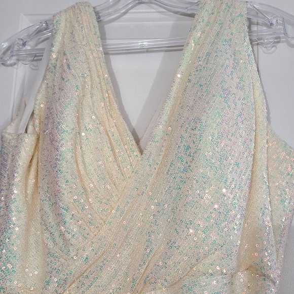 Dresses | Prom Evening Gown Creme Dress With Clear Sequins | Poshmark